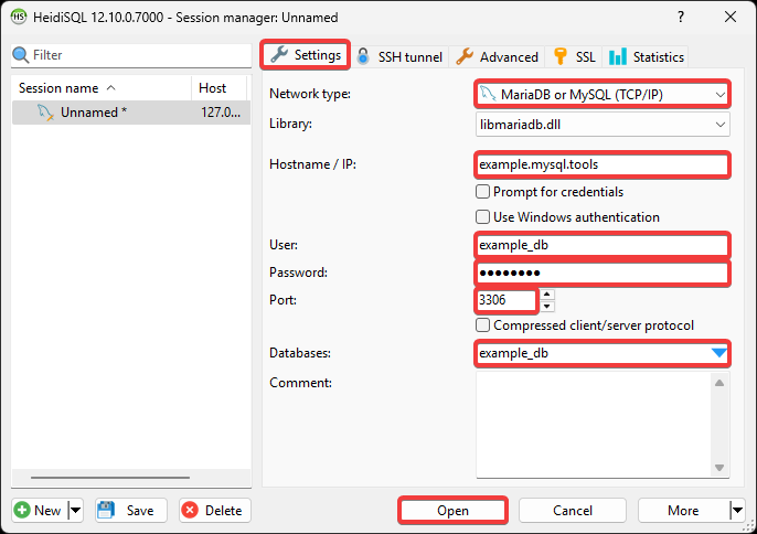 2.6.1.2.2.1. Set up connection to database in HeidiSQL | Hosting.XYZ