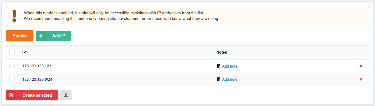 2.4.1.2.10. Restricted access mode | Hosting.XYZ