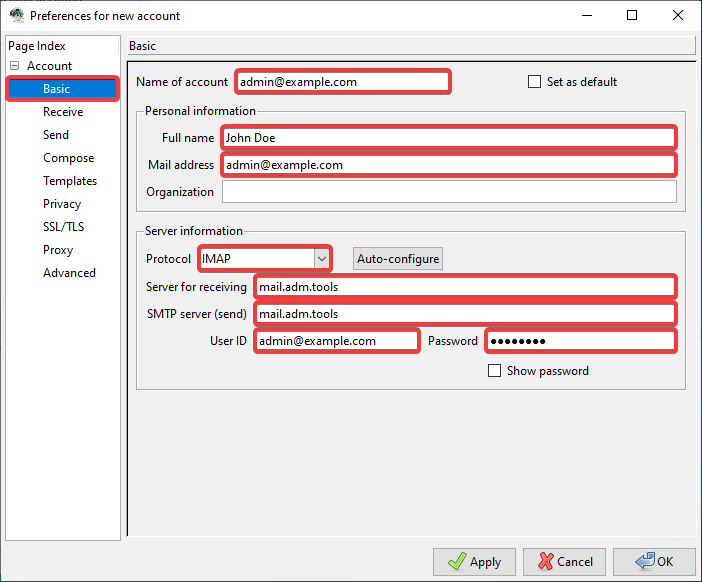 4.3.9.3. Set up Claws Mail mail client | Hosting.XYZ