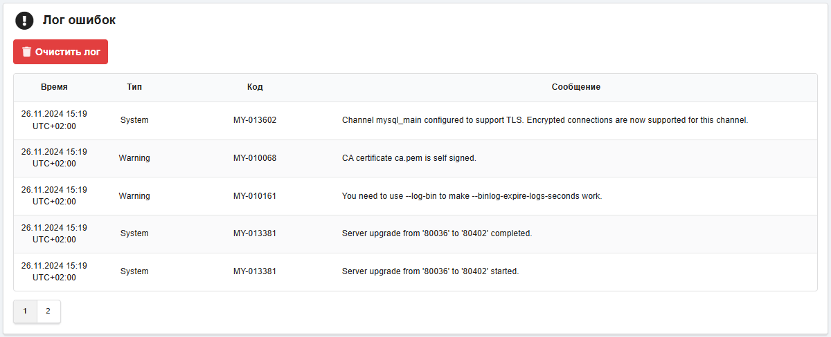 8.19. Лог ошибок MySQL | Хостинг Украина